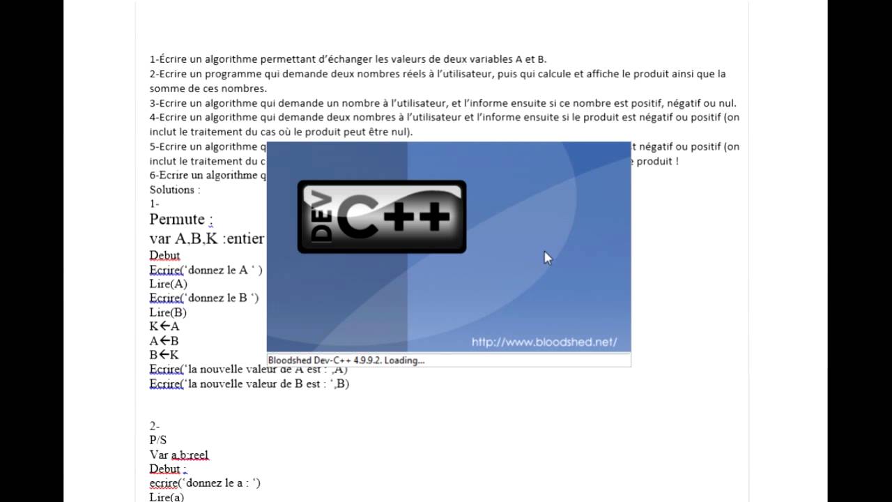 algorithme ( suite 1er partie d'exercices de base ) en darija - YouTube