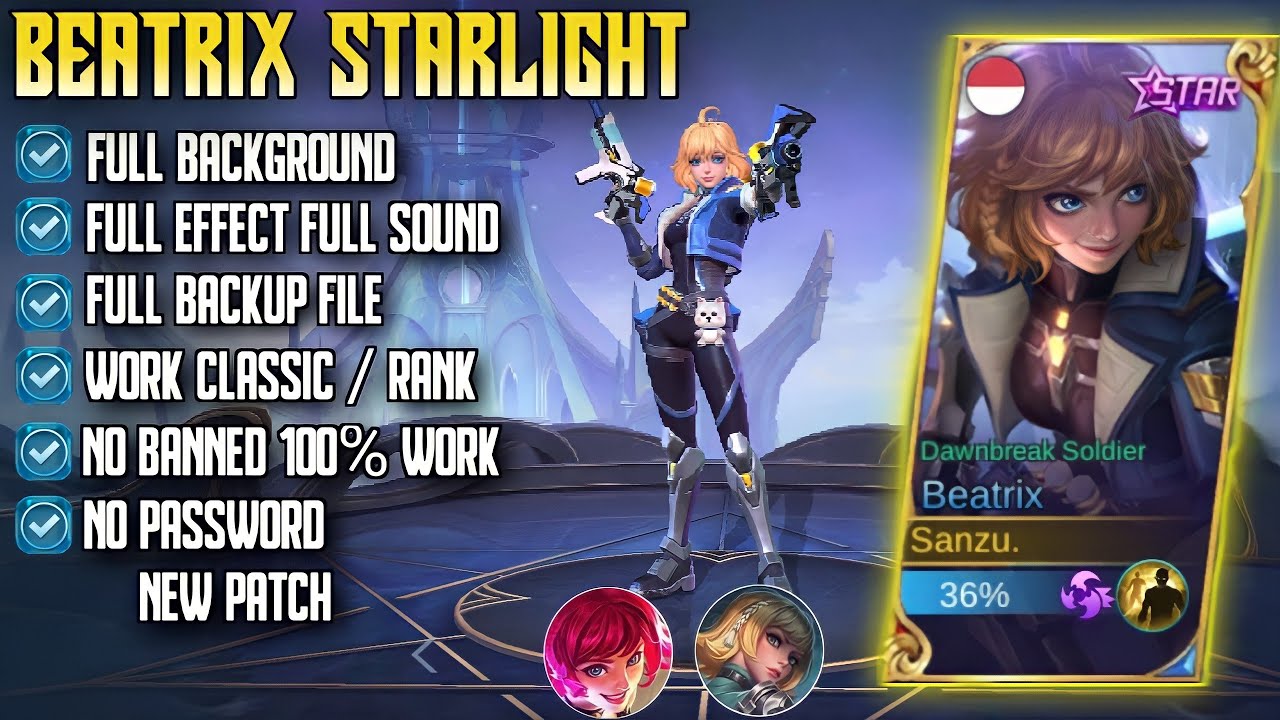 SCRIP SKIN BEATRIX STARLIGHT FULL EFFECT | NO PASSWORD - MOBILE LEGENDS ...