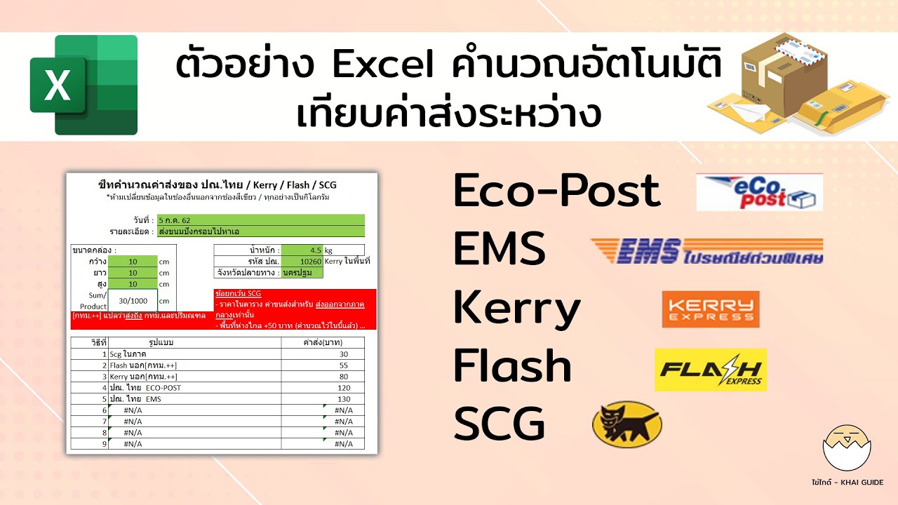 แจกฟรีไฟล์ Excel คำนวณอัตโนมัติ (ตัวอย่าง) เทียบค่าส่งพัสดุ ปณ EcoPost ...