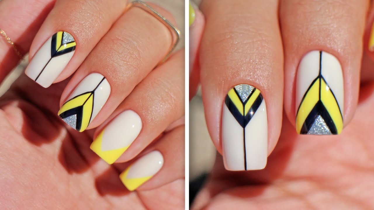 Yellow V-Shape French Tip Nails | Geometric Nail Design idea - YouTube