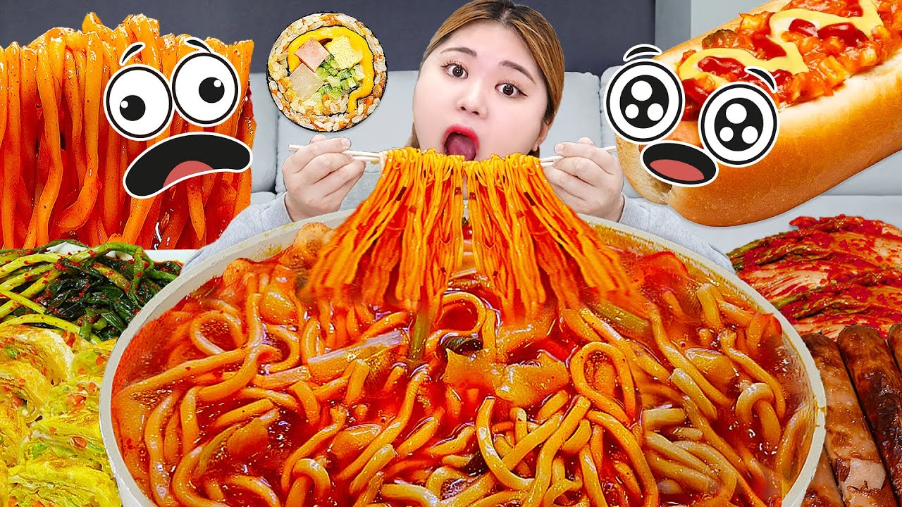 Real Mukbang Spicy Noodles Korean Home meal Eating Show by HIU 하이유 ...
