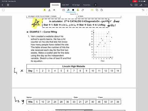 Algebra IIA Lesson 2-7 Curve Fitting with Linear Models - YouTube