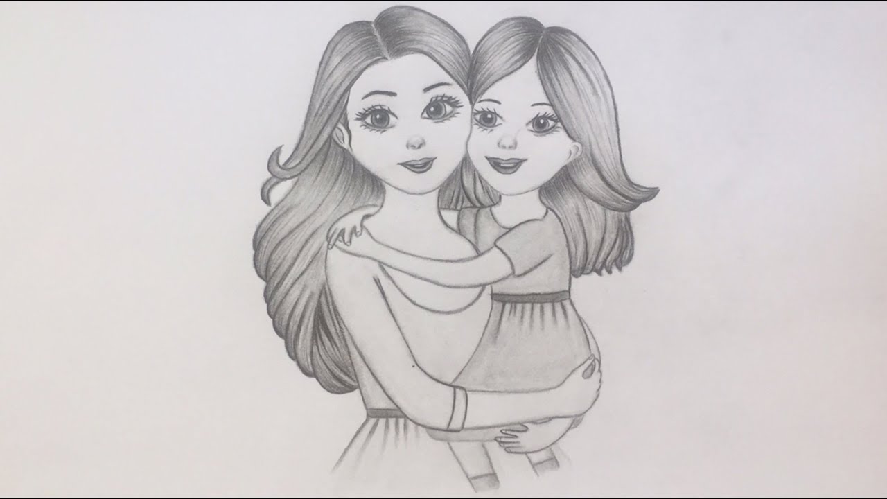 How to Draw a Mother and Daughter Step by Step || Easy Drawing for ...