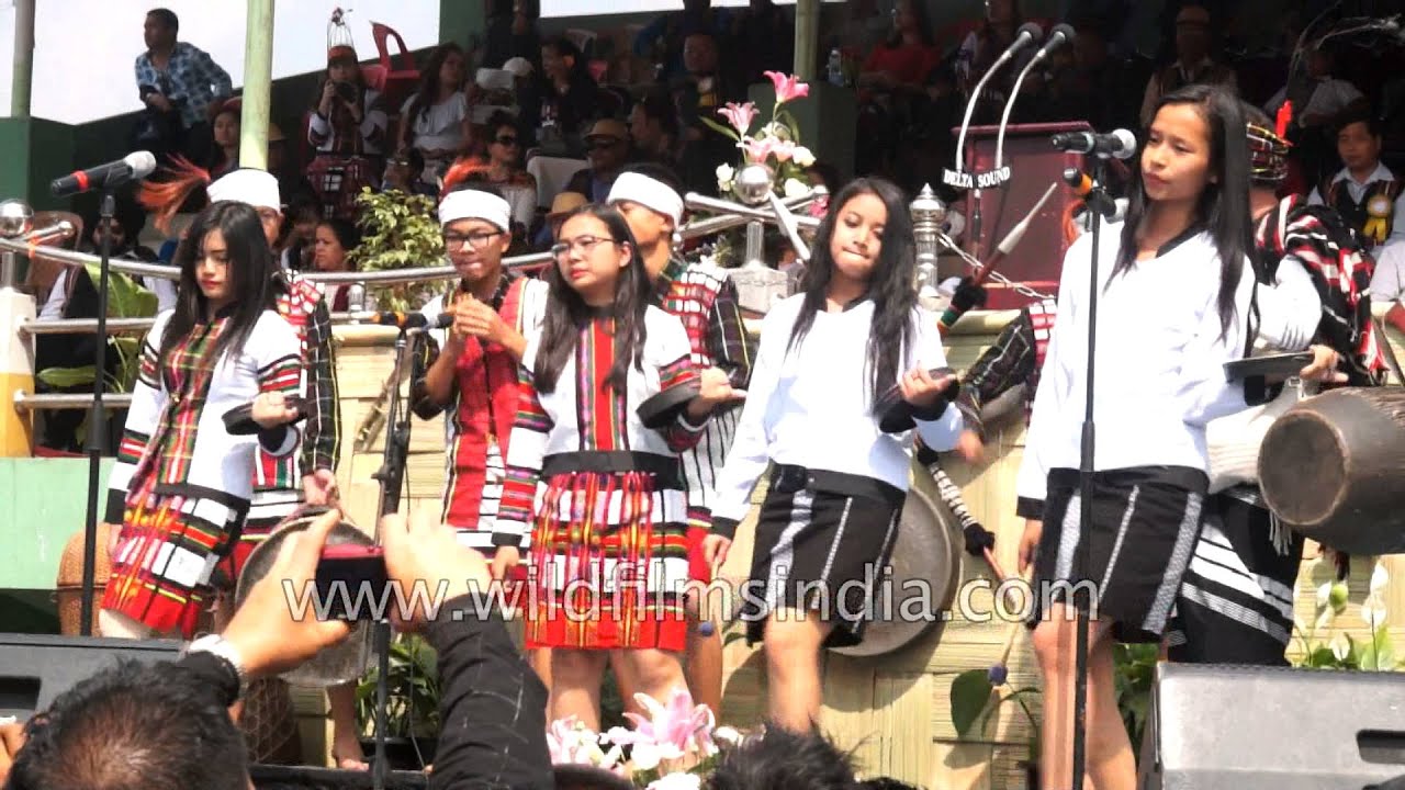 Mizos play Dar (Gong), large bamboo flute on stage - Chapchar Kut - YouTube