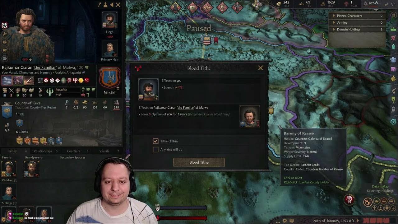 VoD streamu 2024-08-10 - Pokračujeme za mladého upířího kouzelníka v CK3 WoD modu. - YouTube