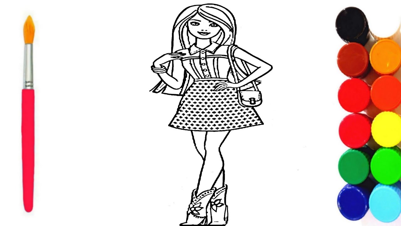 Doll colouring with poster colors | guriya drawing | Barbie doll step ...