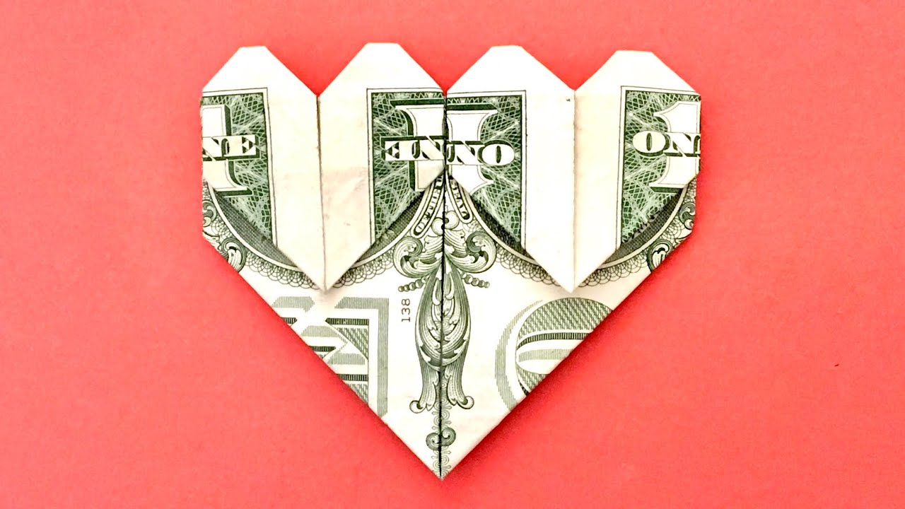 Money Heart Tutorial - Dollar bill Origami Double Heart - YouTube