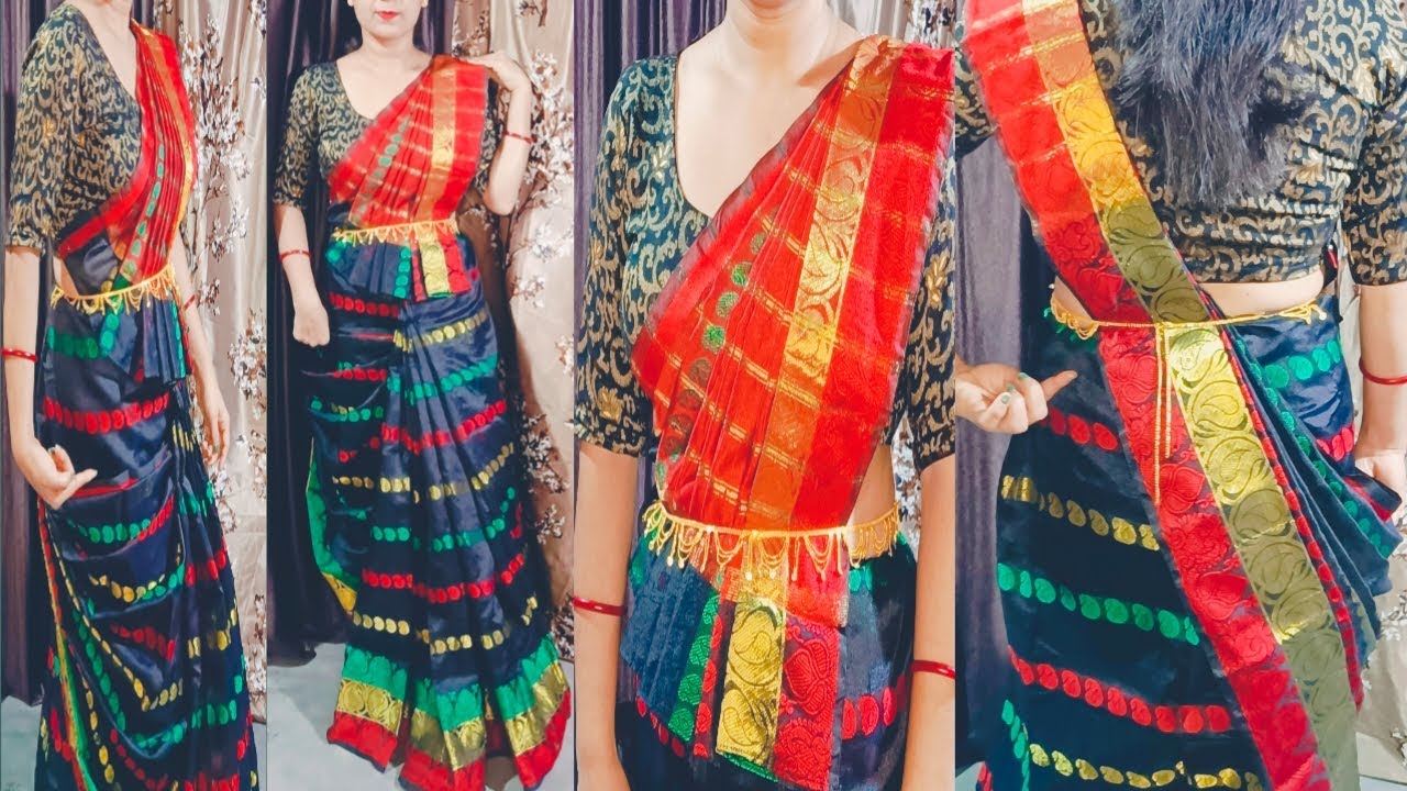 BEHARI STYLE SAREE DRAPING TUTORIAL WITH HANDLOOM SAREE VERY EASY AND ...