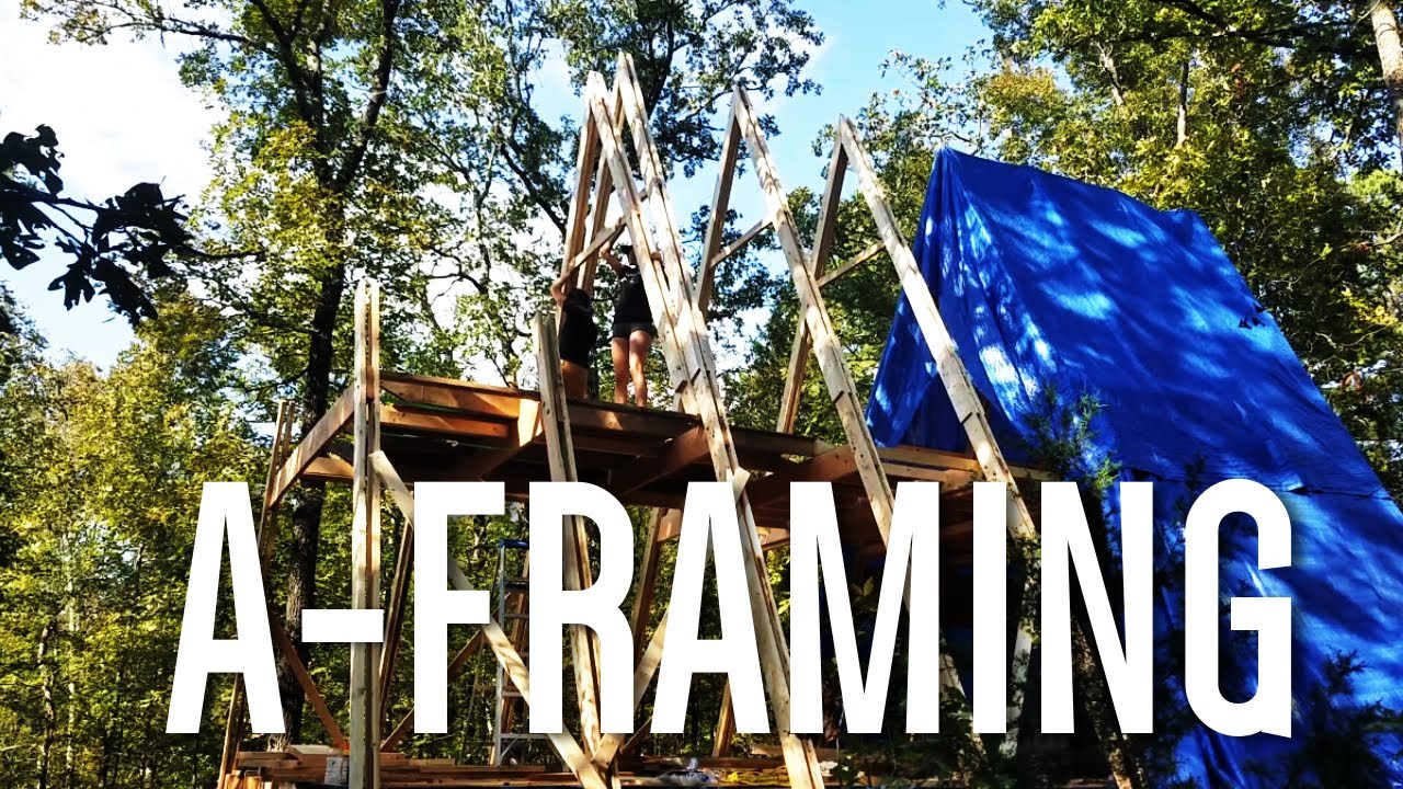 A-Frame Cabin: Raising A-frame triangles - YouTube
