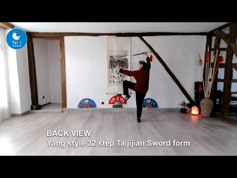 Yang style Tai Chi Sword 32 competition form BACK VIEW by Patrizia Leone for online Zoom classes