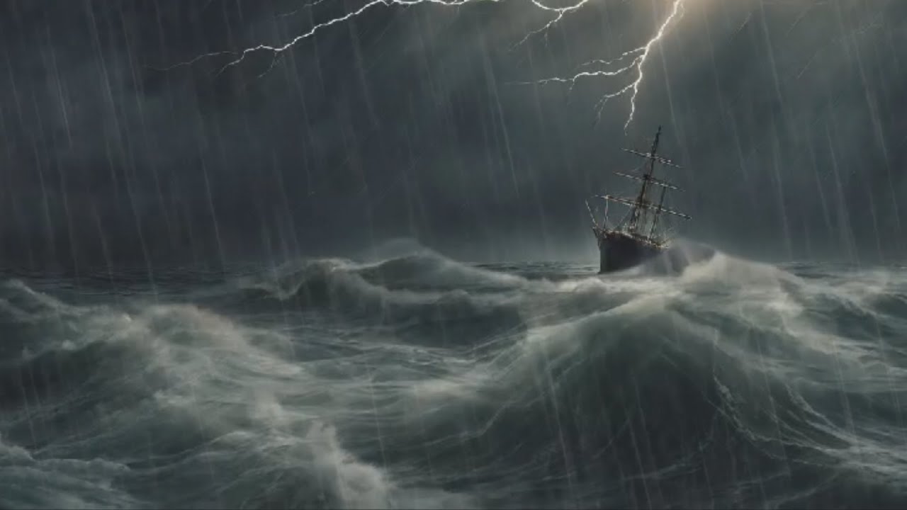 Very scary heavy rain thunder storm in the middle of the sea #scary # ...
