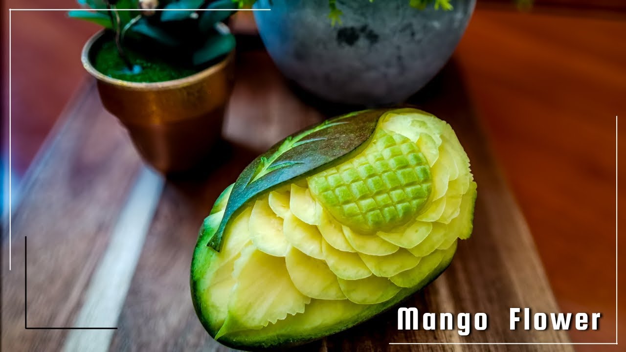 mango flower and leave carving design | easy mango fruit art | mango ...