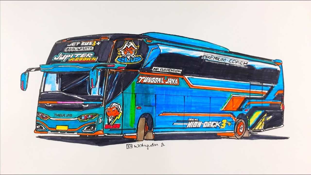 cara menggambar bus,bus jupiter tunggal jaya,jetbus3 - YouTube
