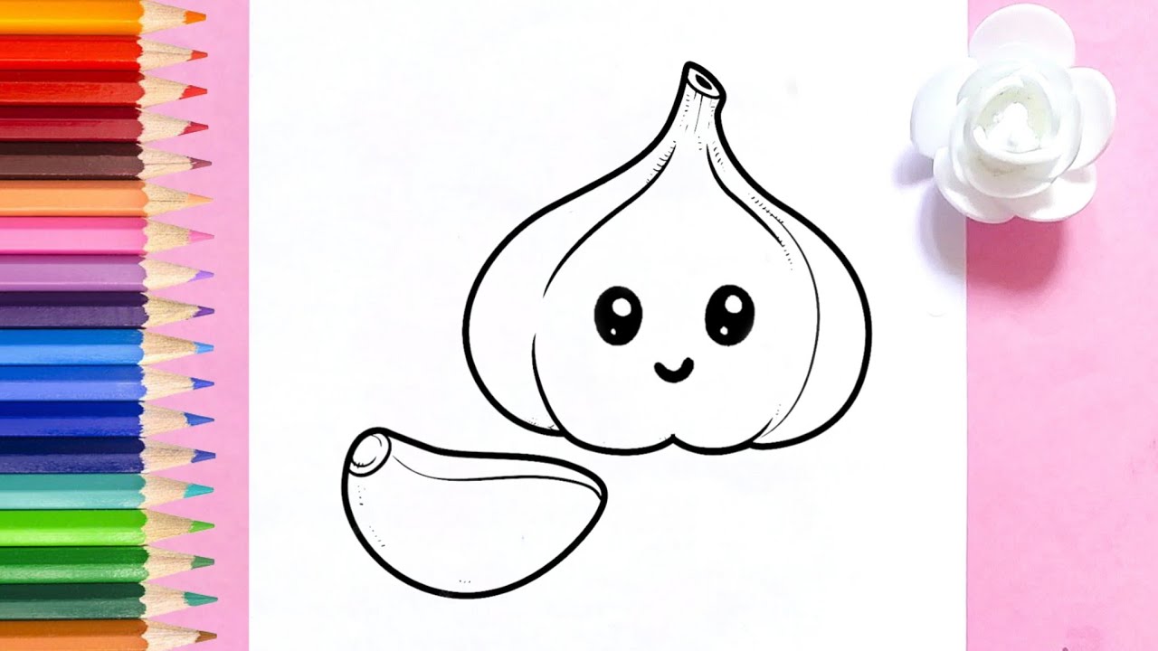 How to draw and colour a Cute Garlic 🧄 easily for kids/ step by step ...