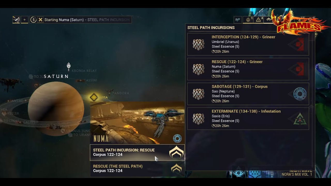Warframe Steel Path Incursion Numa (Saturn) Mission Rescue level 122 ...