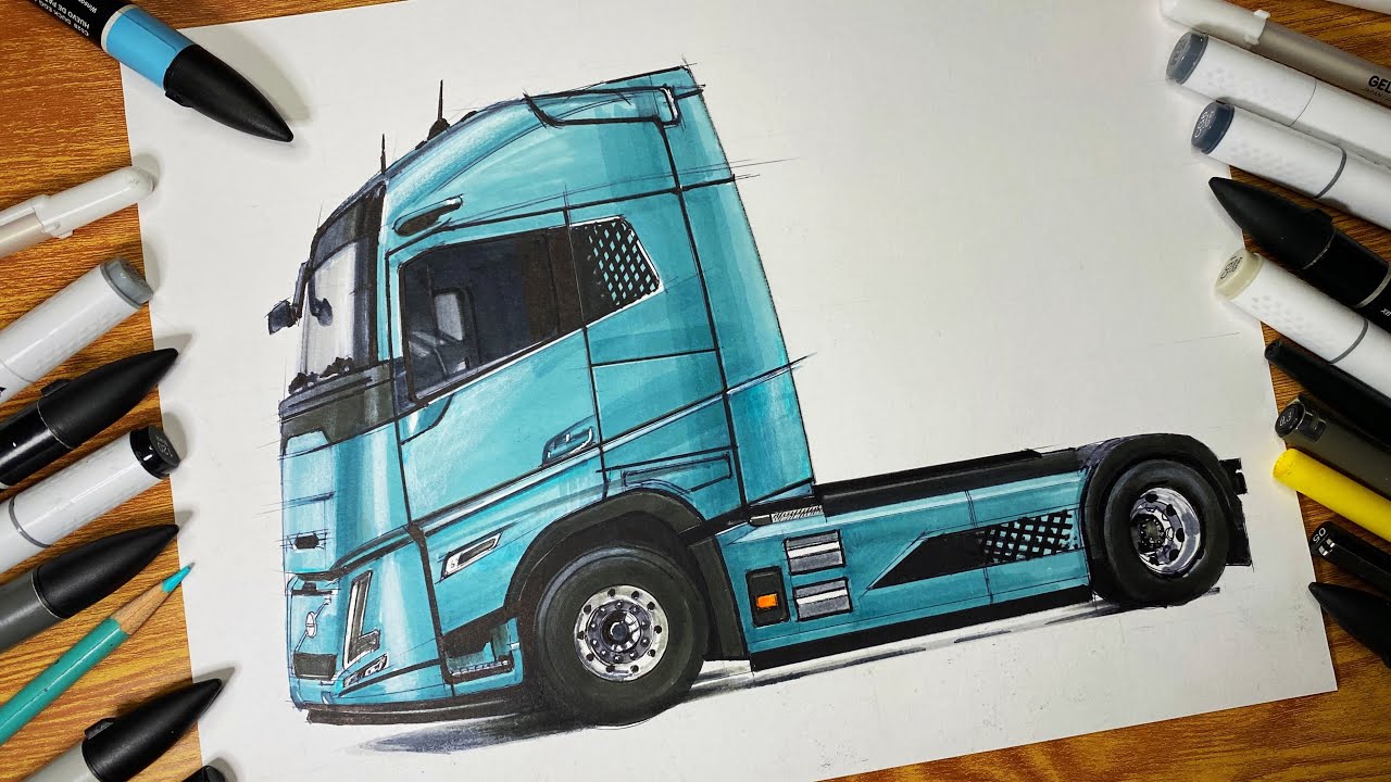 Drawing the VOLVO FM Electric Truck - YouTube