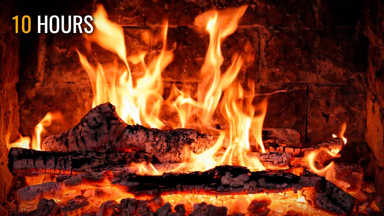 🔥Night Fireplace with Crackling Fire Sounds🔥4K Cozy Fireplace 10 HOURS ...