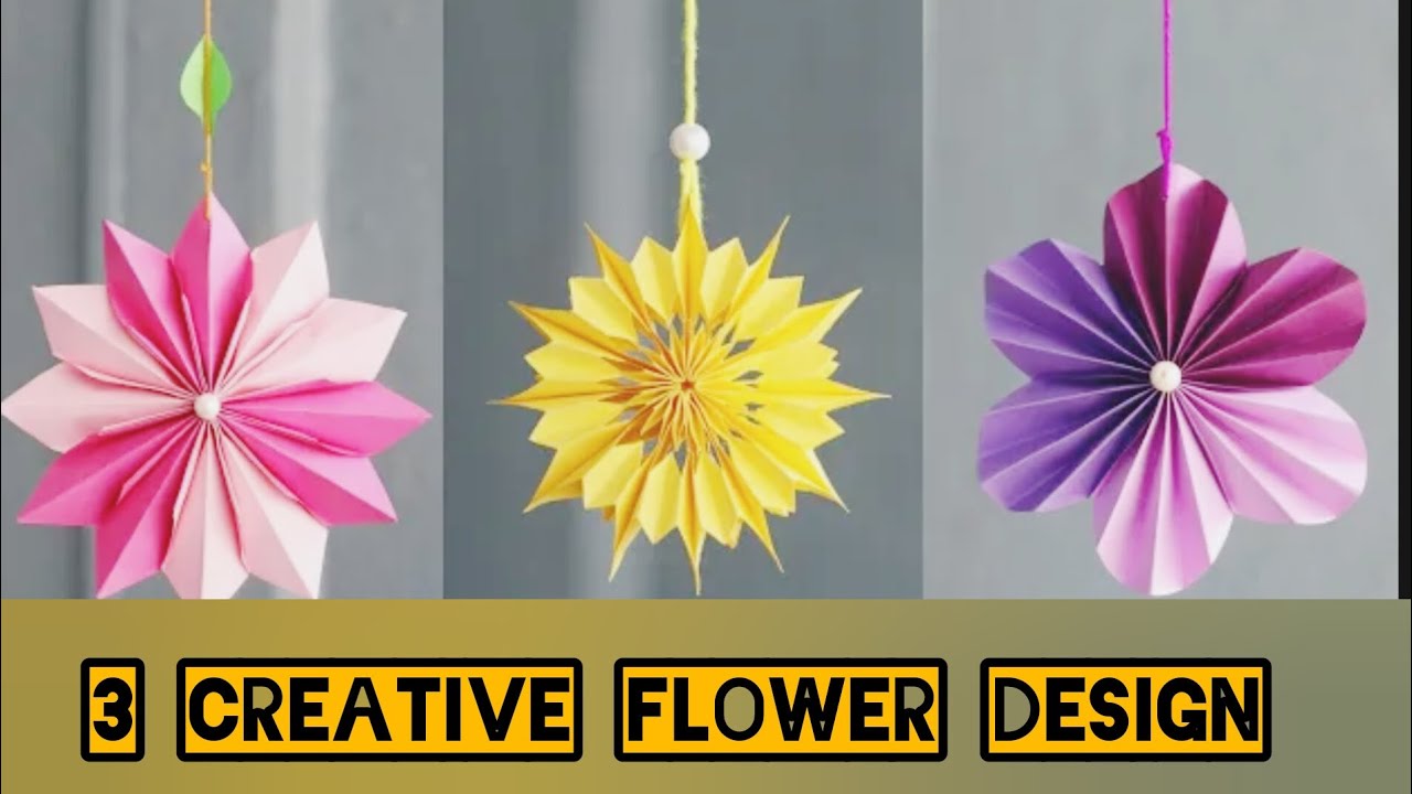 3 Creative flower wall decor | paper wall decoration ideas | - YouTube