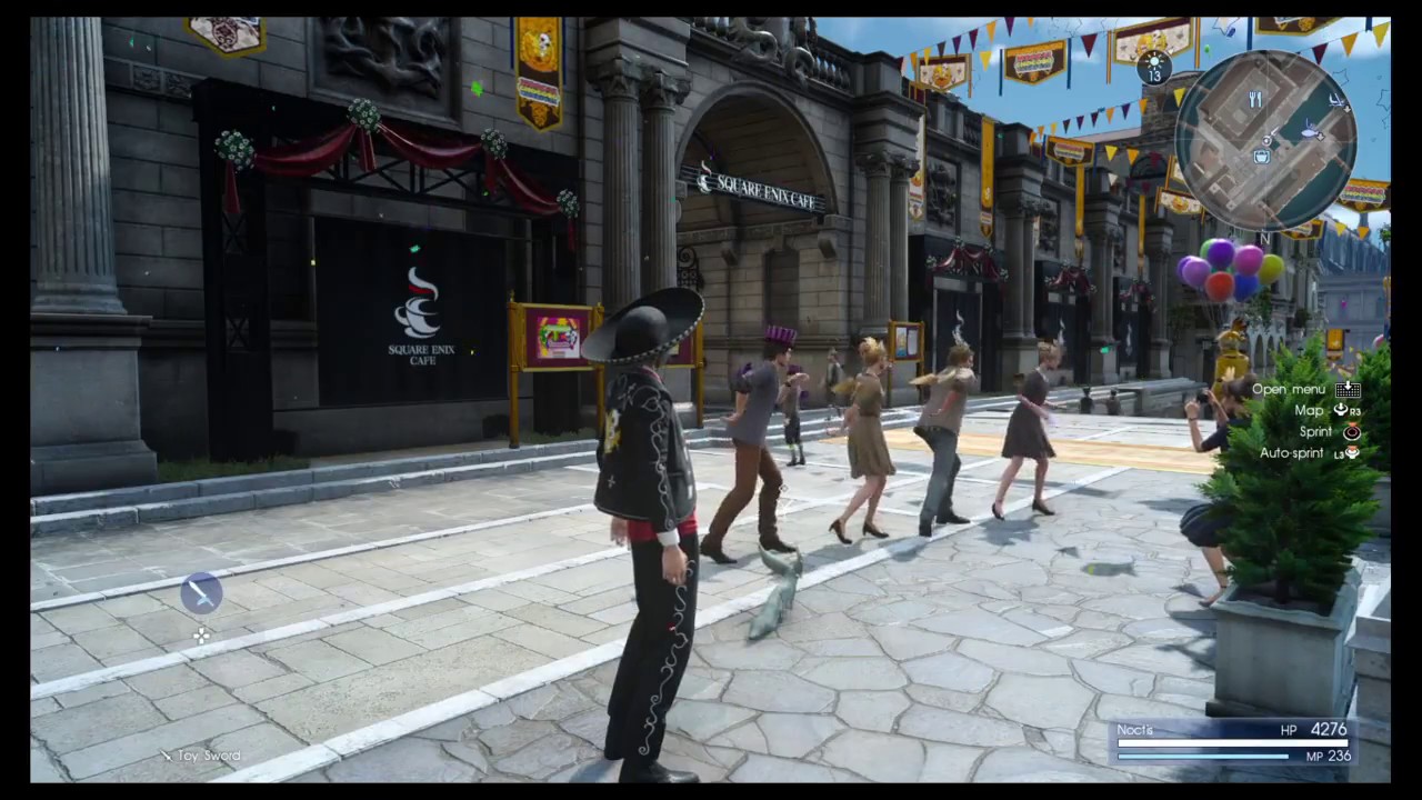 carbuncle and noctis watch a group of friends do the chocobo dance at ...