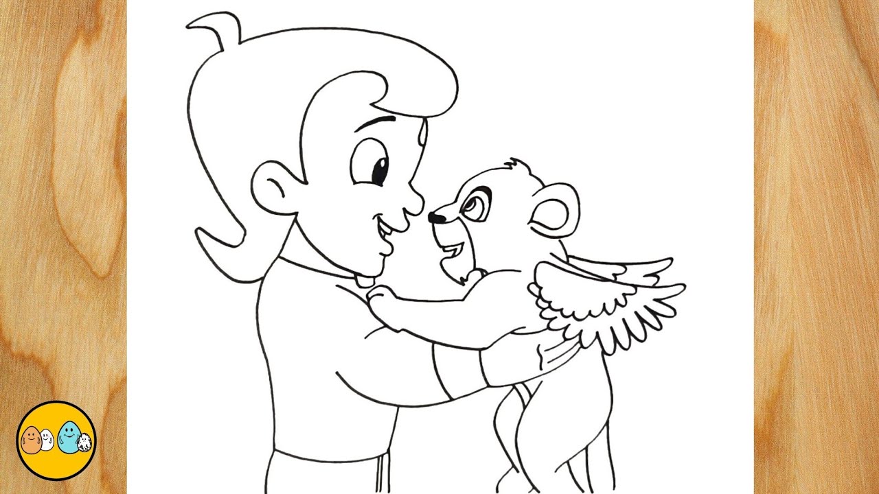 How to Draw Chhota Bheem and Lion, Super Bheem Cartoon Charater - YouTube