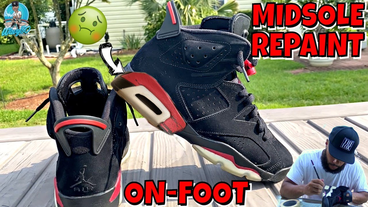 AIR JORDAN 6 VARSITY RED MIDSOLE REPAINT & ON FOOT - YouTube