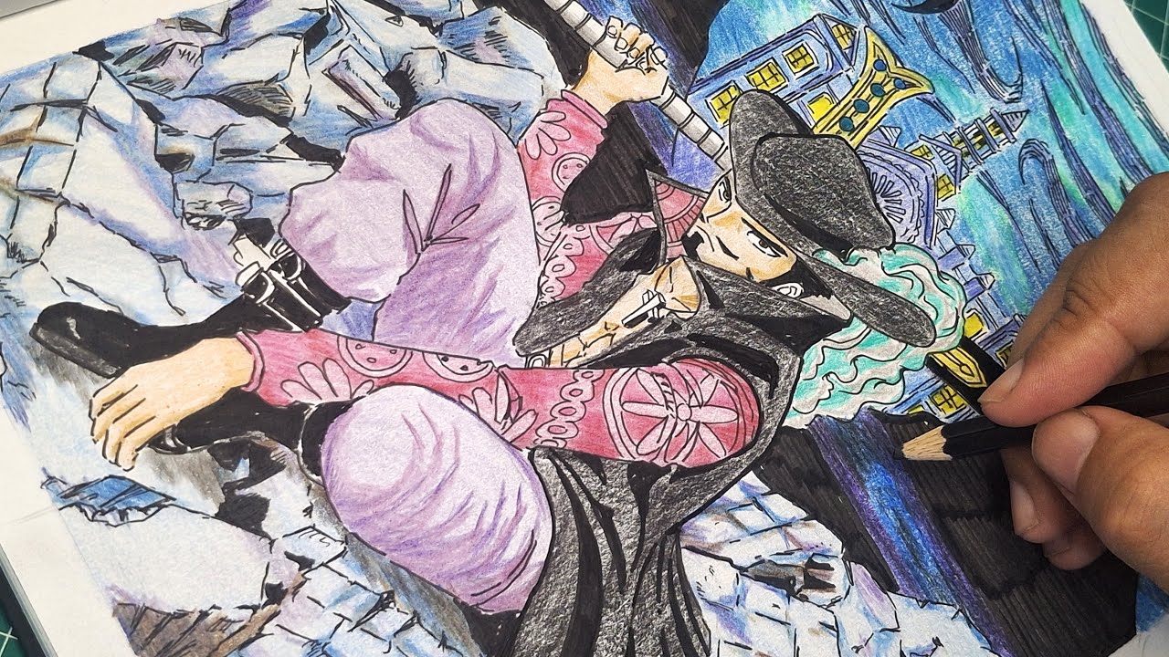 Dracule Mihawk - One Piece Colored Pencil Drawing - YouTube