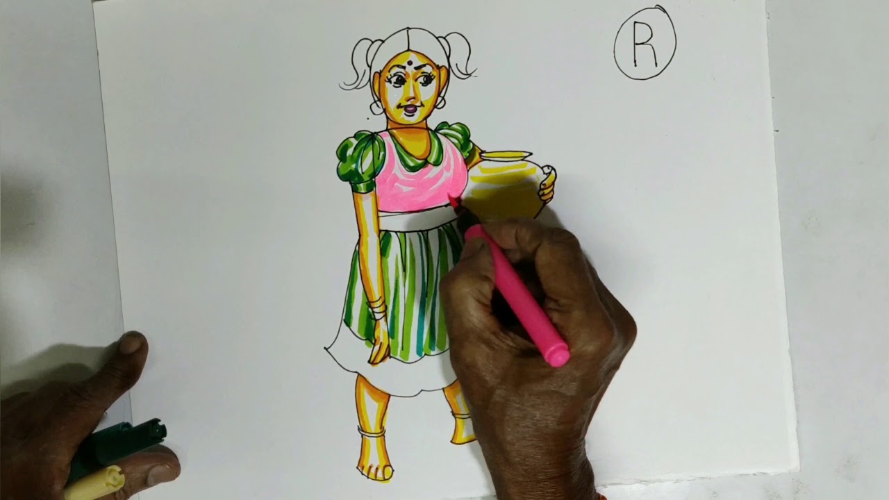 how to draw a girl from alphabet R || drawing in alphabet || drawing in ...