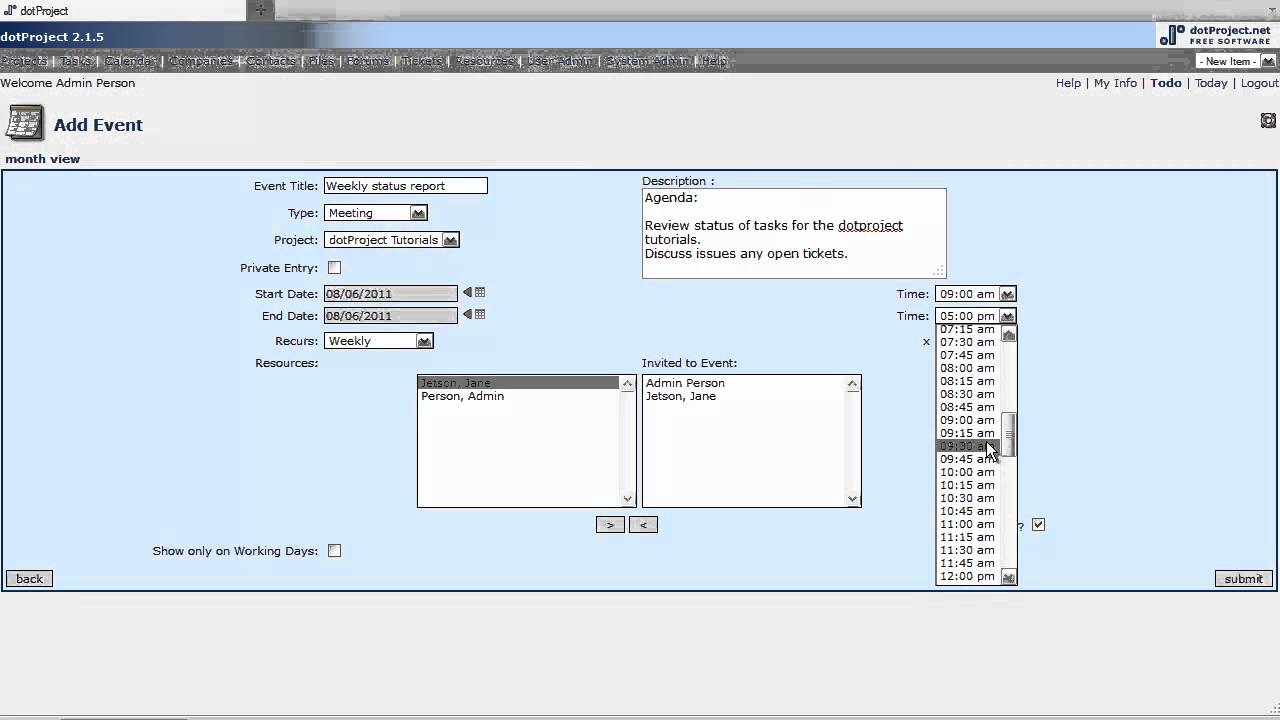 dotProject Tutorial - Creating Events - YouTube