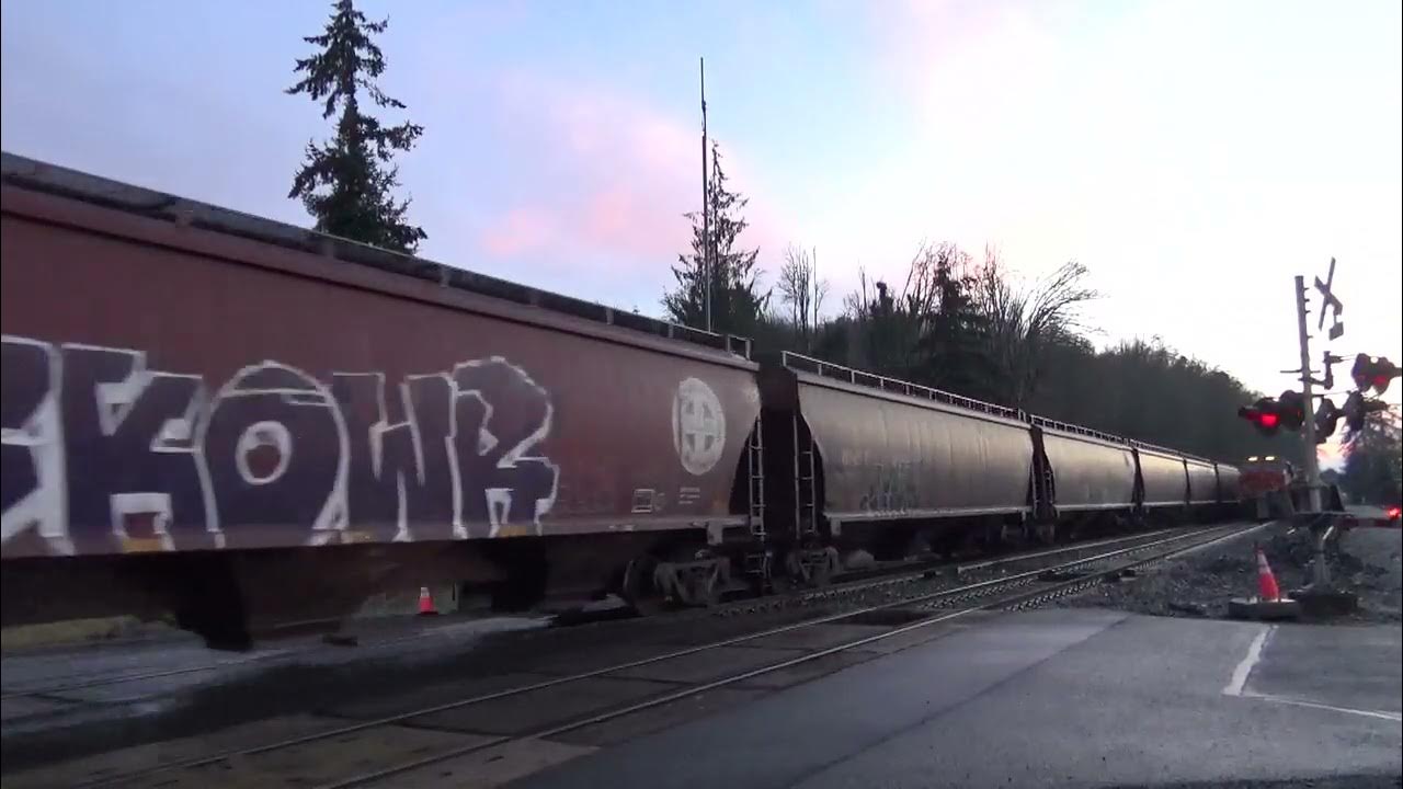 (Northbound) BNSF Empty Grain Train passes through the South 19TH Street Railroad Crossing ...