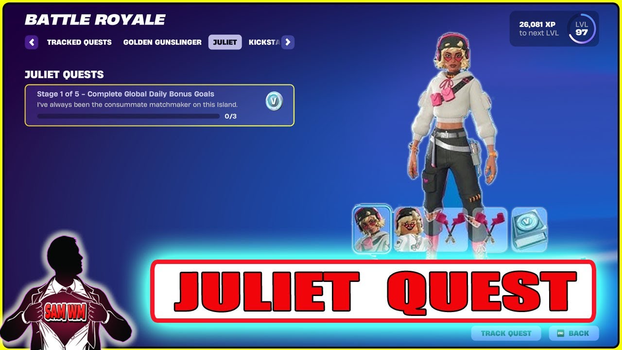 Juliet quests / complete global daily bonus goals / get 1000 vbuck in ...