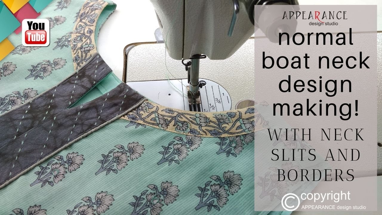 Normal Boat Neck Design Making With Neck Slits And Borders | ⭐Sewing ...