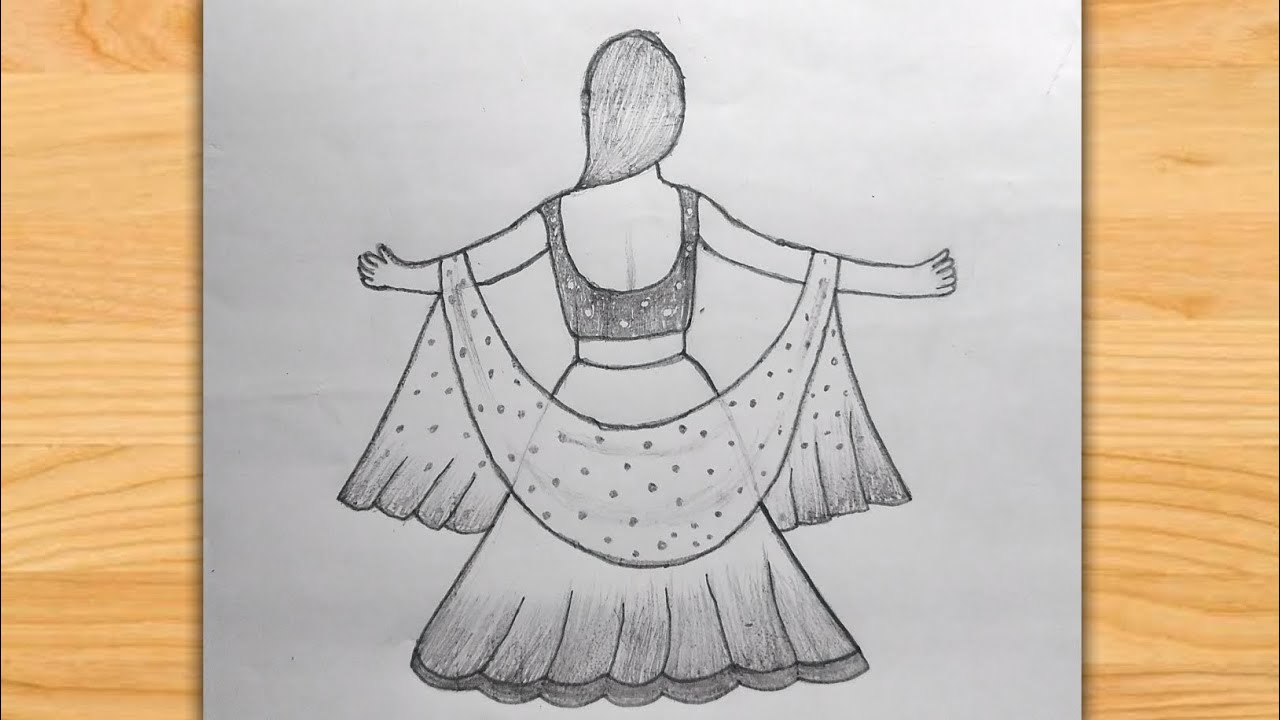 How To Draw A Girl With Lehenga | Girl Back Side Drawing | Girl Drawing ...