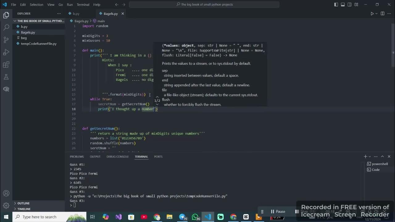 Create AMAZING Games With Python Bagels Game With Random Module | python project 1 - YouTube