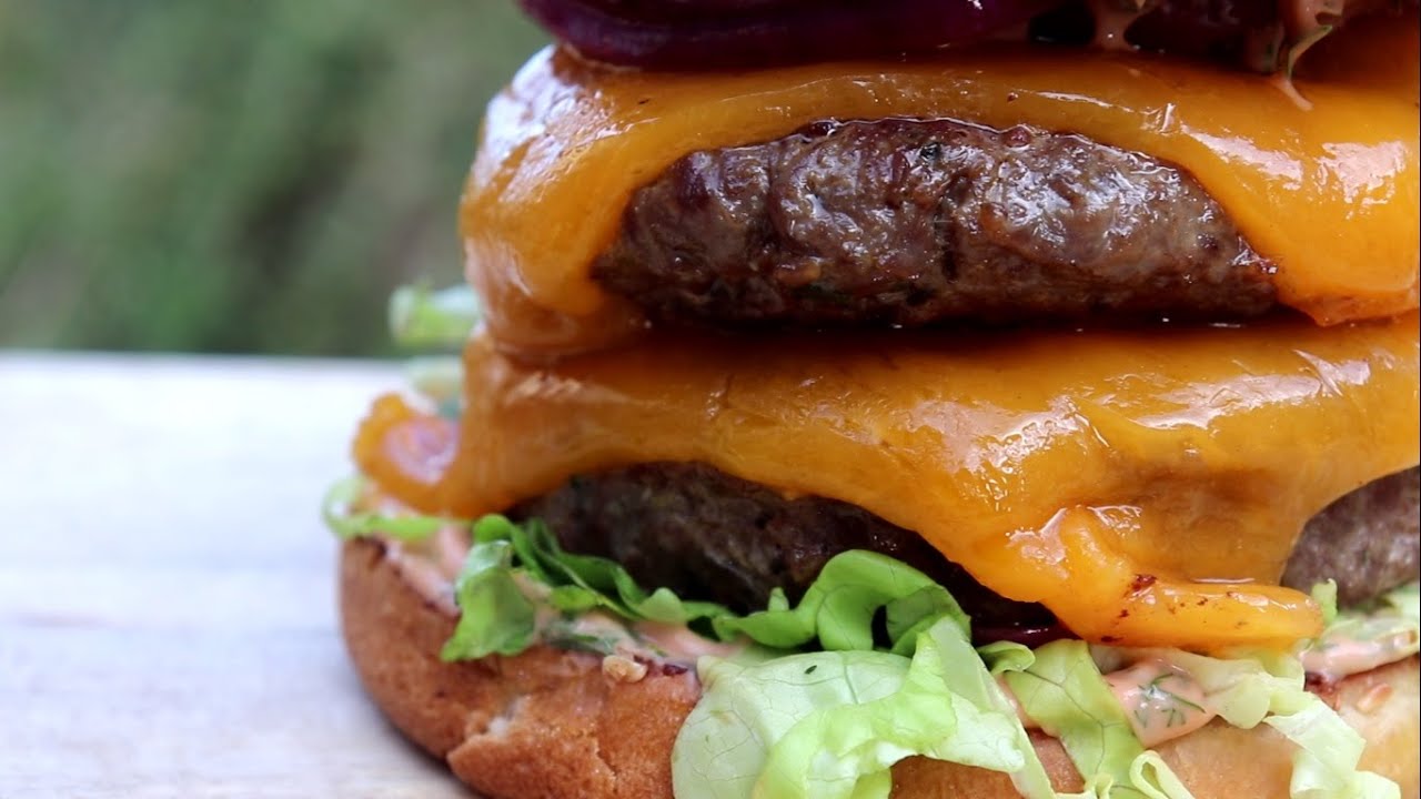 How to Make The Best Double Cheeseburger ! - Cooking Outside - YouTube