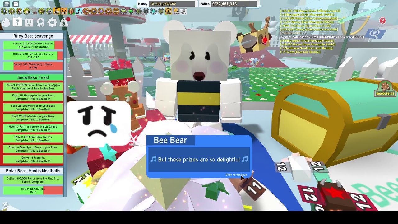 Roblox Bee Swarm Simulator Beesmas Bee Bear Snowflake Feast Quest 2020 ...