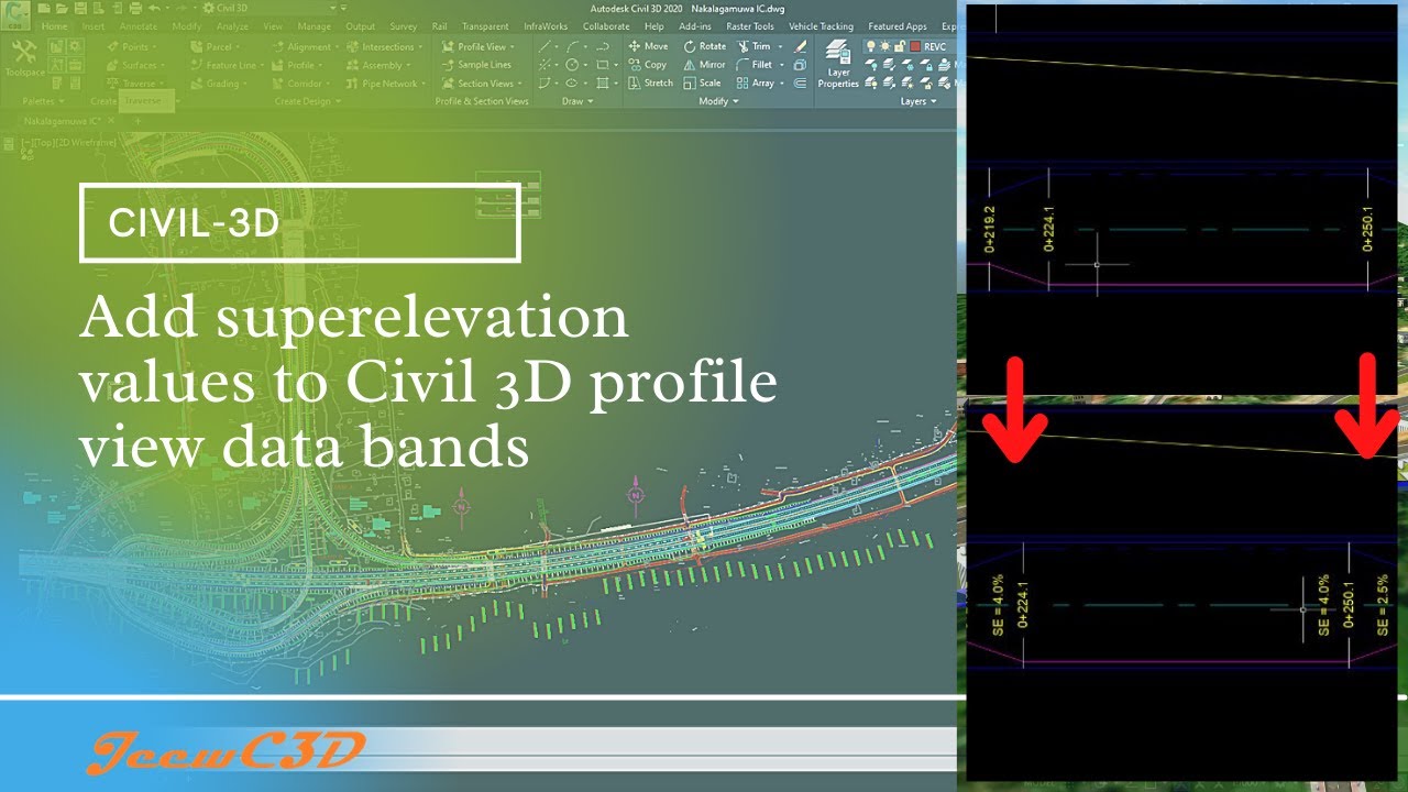Add superelevation values to Civil 3D Profile View data bands - YouTube