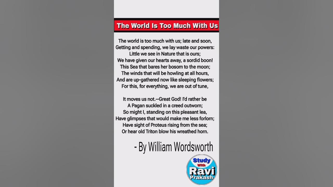 The World Is Too Much With Us | William Wordsworth | #poetry #bsc #bcom ...