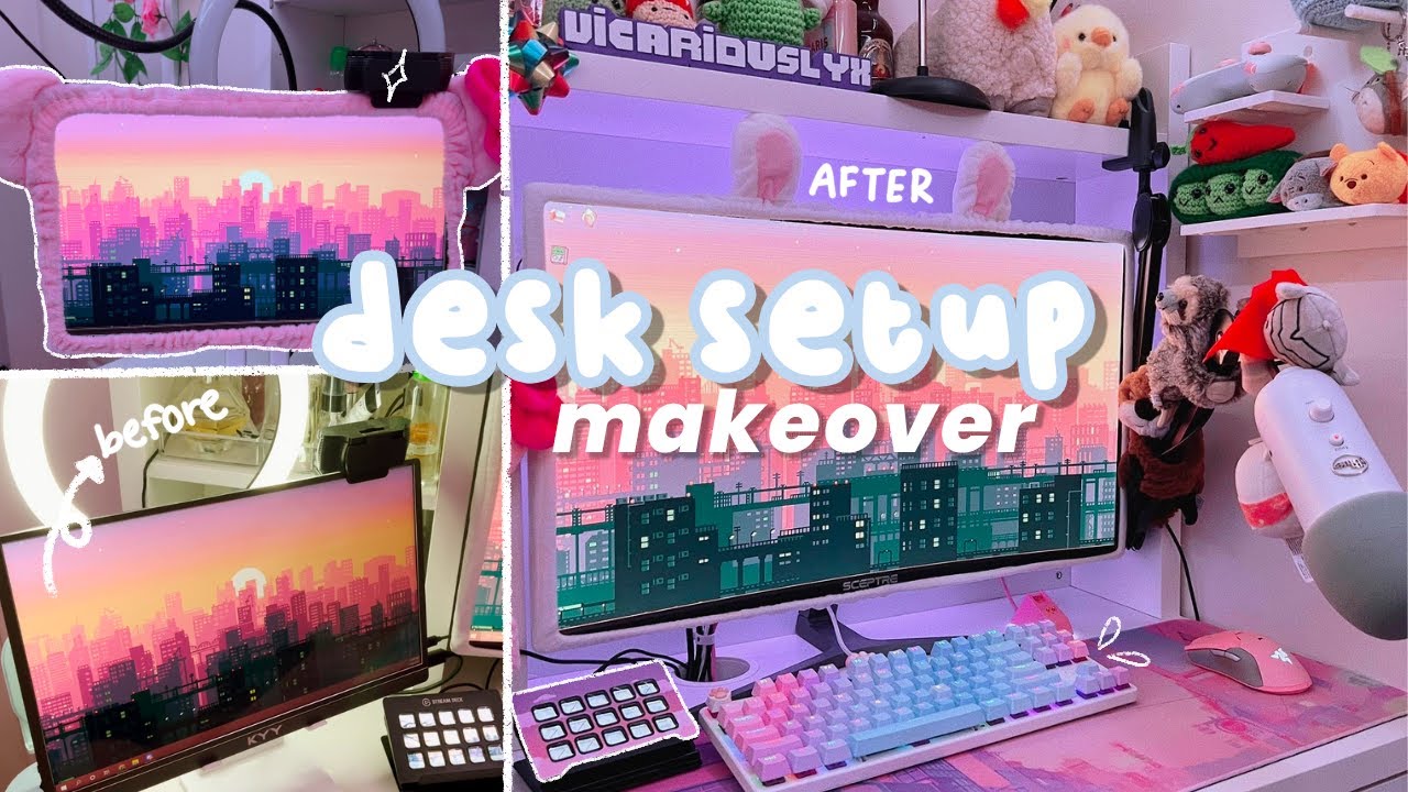 aesthetic desk setup makeover 🌇 for gaming & streaming | pastel theme + unboxings - YouTube