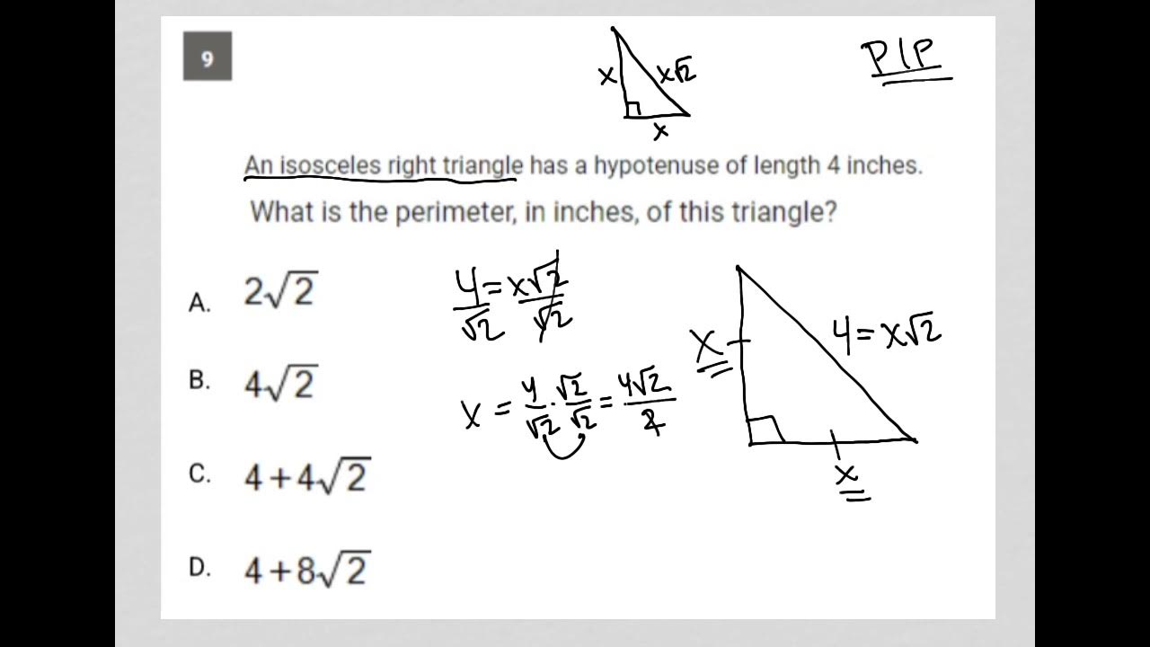 An isosceles right triangle has a hypotenuse of length 4 inches.What is ...
