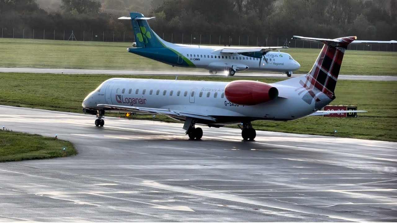 Plane Spotting at Southampton Airport (SOU) Ground Action, Take off and ...