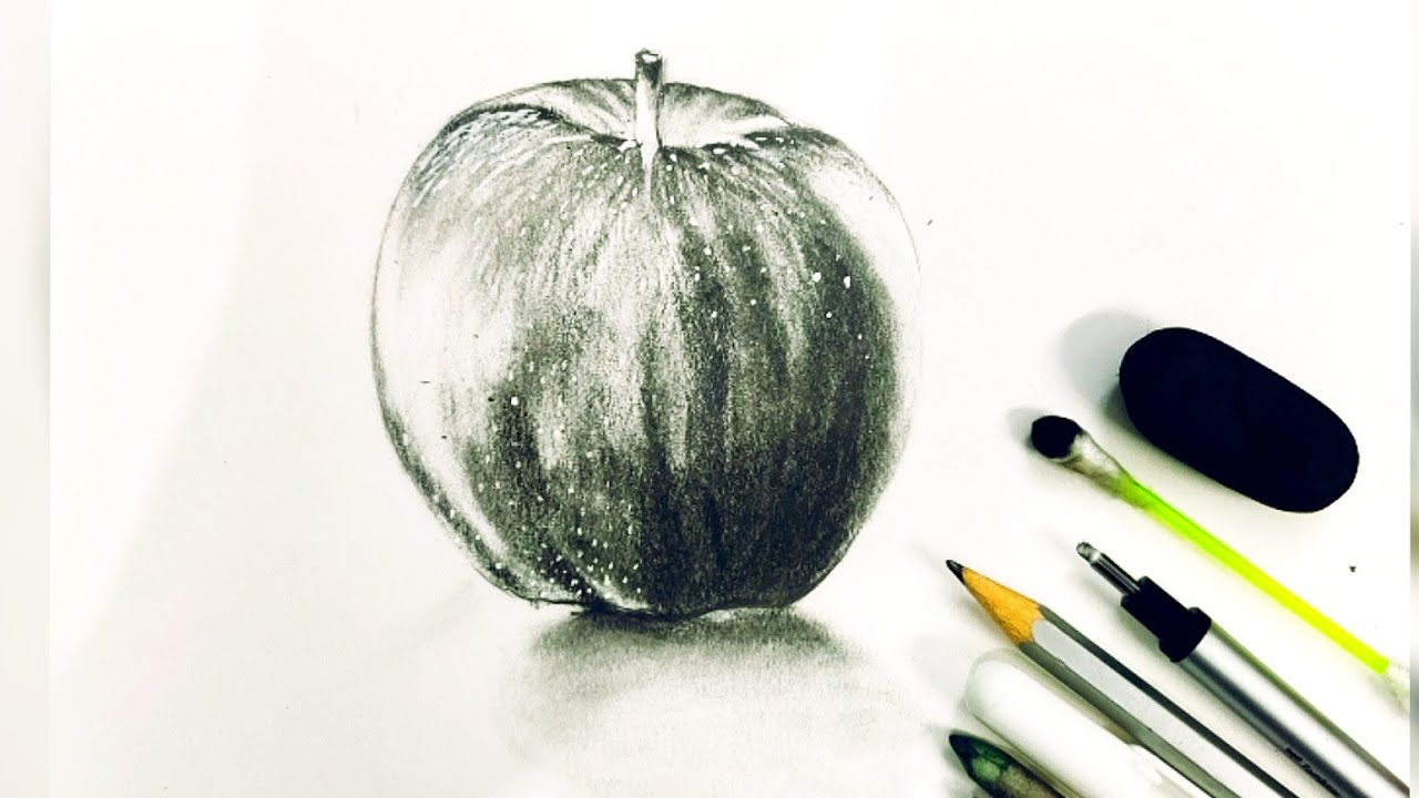 how to do shade with pencil for beginners/how to make an apple/pencil ...