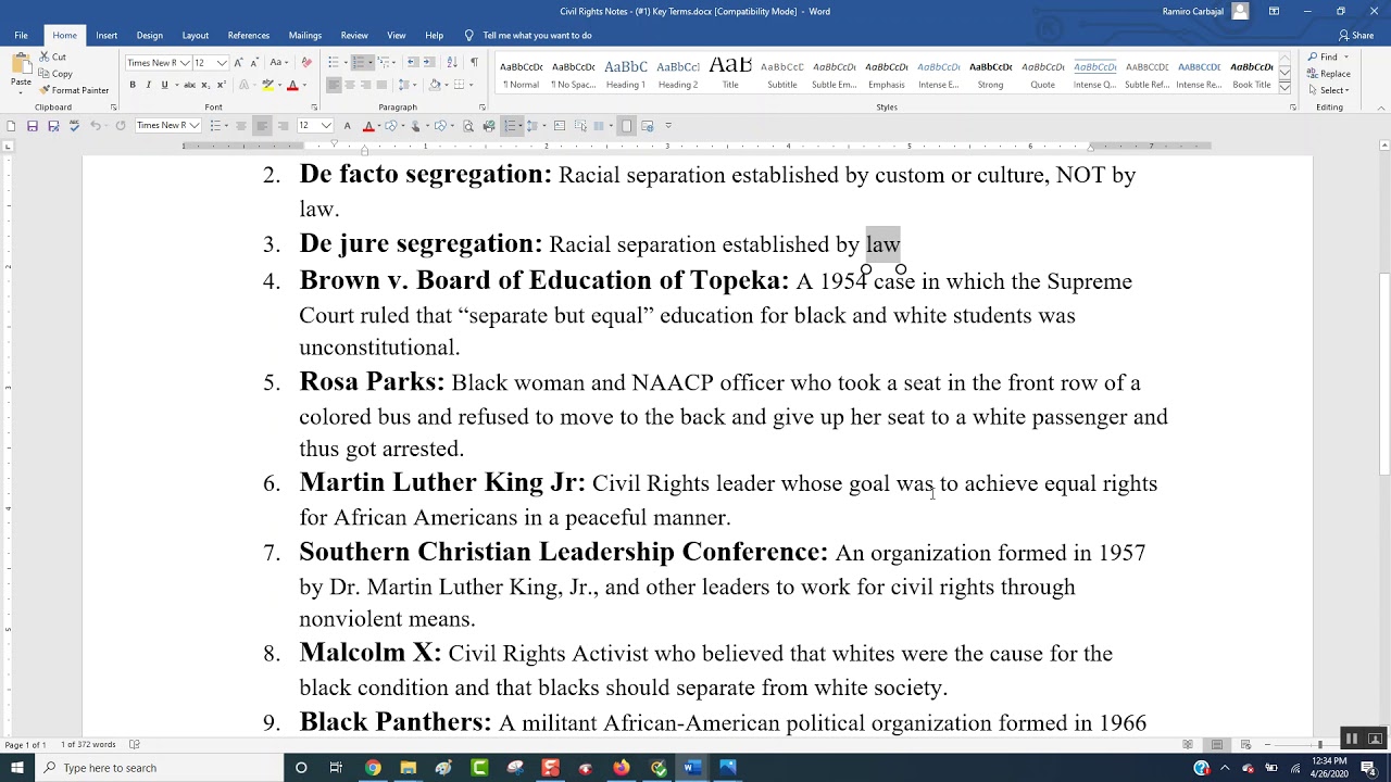 Civil Rights Unit Notes # 1 Civil Rights Key Terms - YouTube