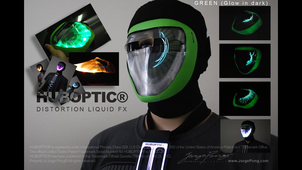 LED Mask - GREEN Mask / Glow in dark LED Wardrobe Bodysuit by Jorge ...