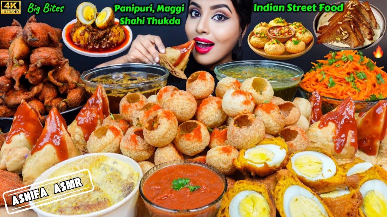 ASMR Eating Spicy Street Samosa,Pani Puri,Maggi Noodles Indian Street ...