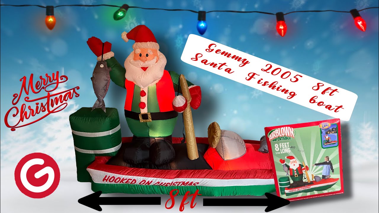 Gemmy 2005 8ft long Santa fishing boat Christmas Airblown Inflatable ...