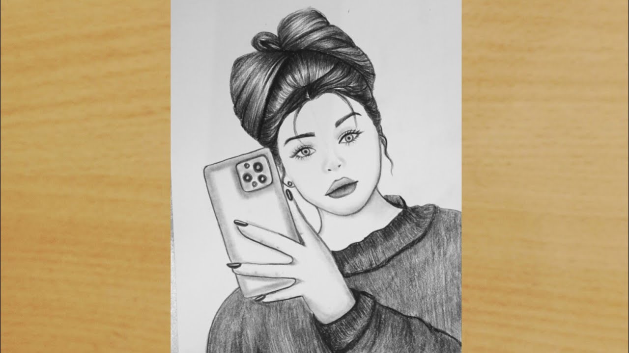 How to draw a girl taking selfie / pencil sketch / easy step by step ...