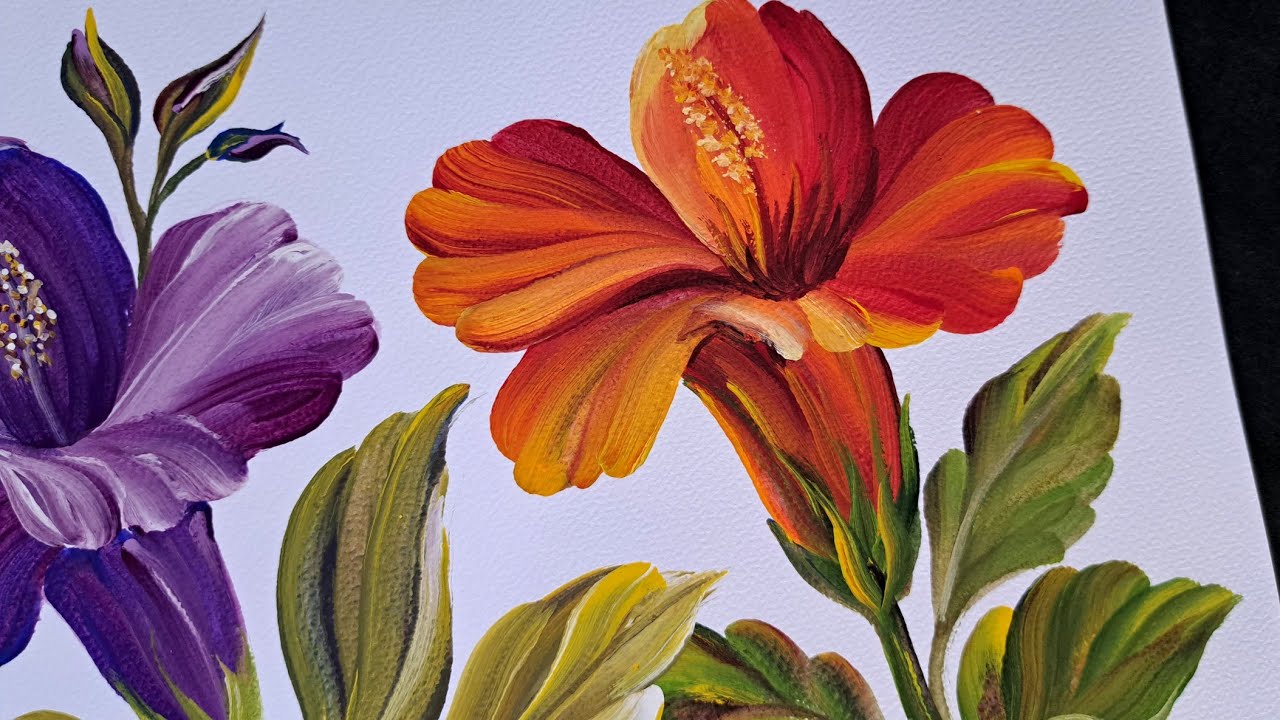 Pintando flores fáciles sobre papel aprende con acrilico - YouTube