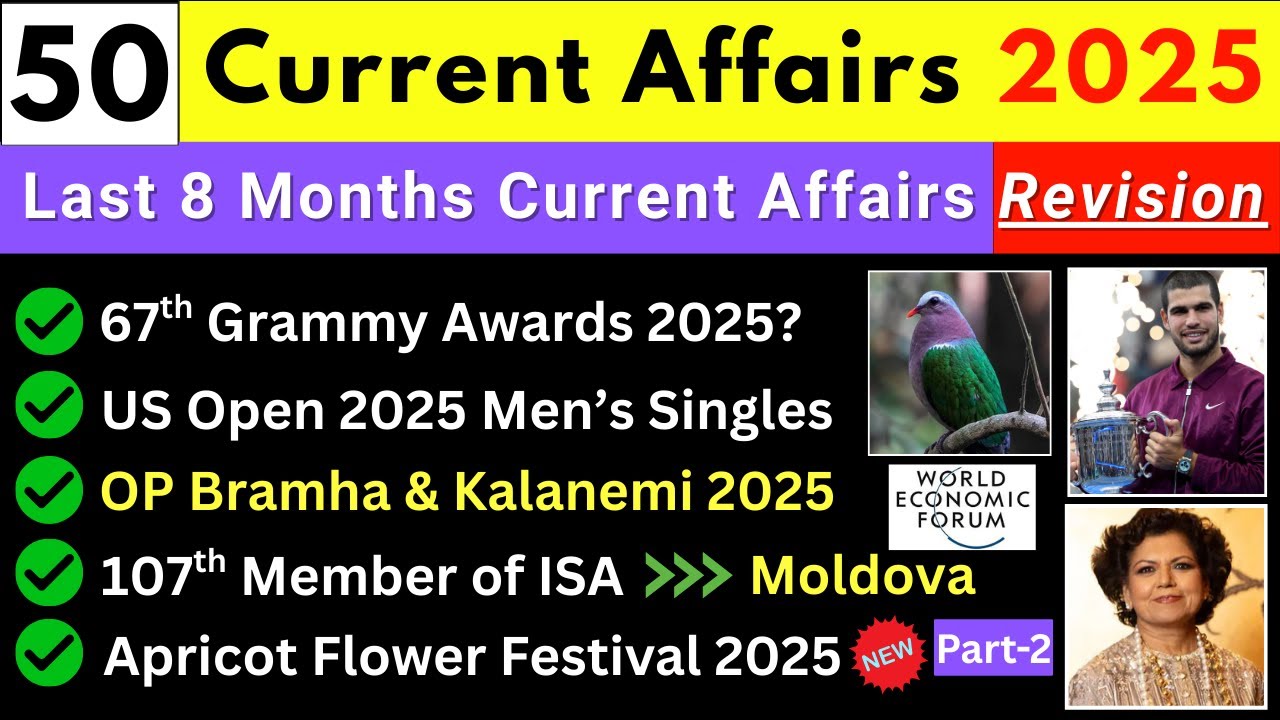 Last 8 months current affairs 2025 revision | Top 50 Current Affairs ...