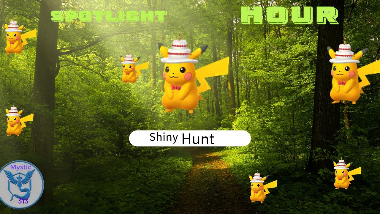 Shiny hunting pikachu with cake hat spotlight hour - YouTube