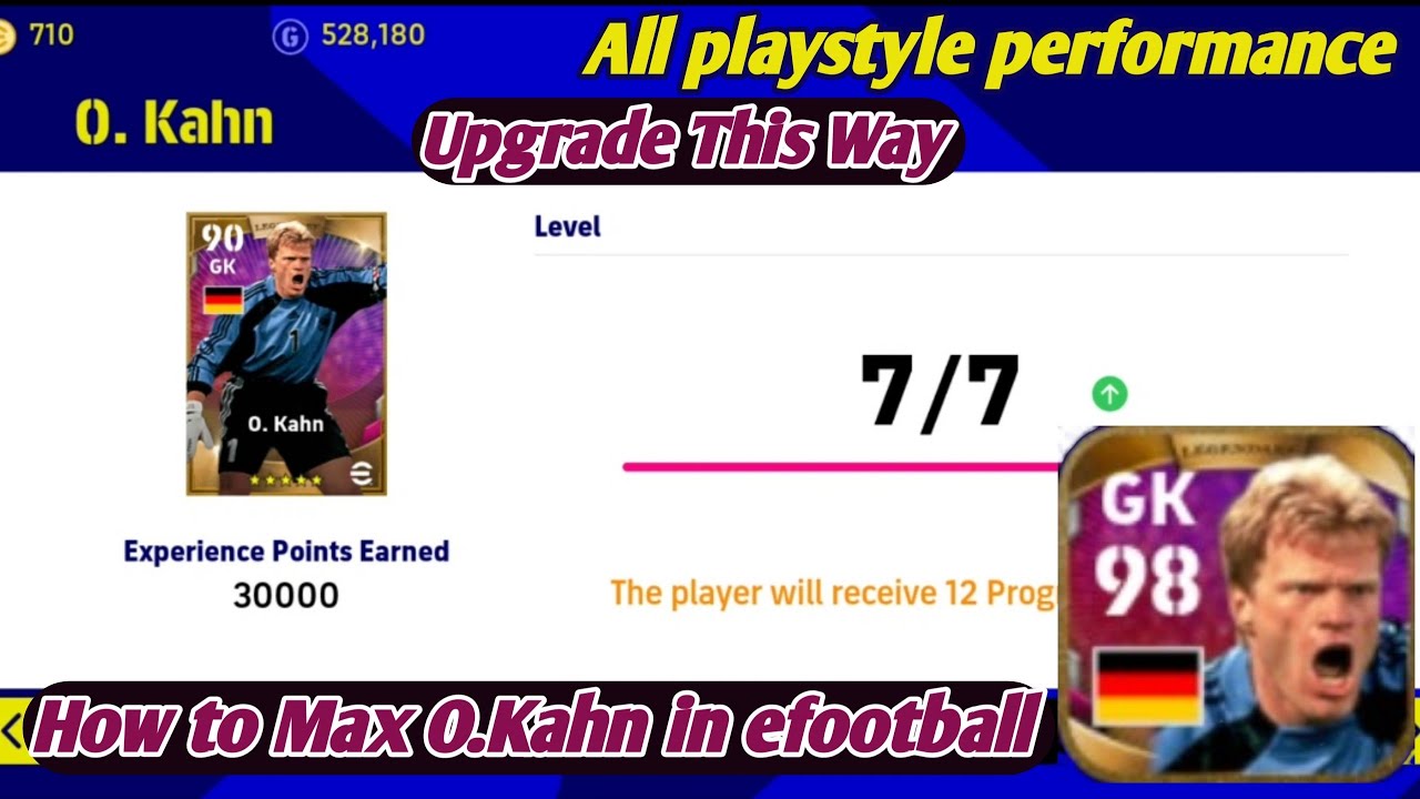 Max rating of O.Kahn iconic moment in efootball 2024! how to train Kahn ...